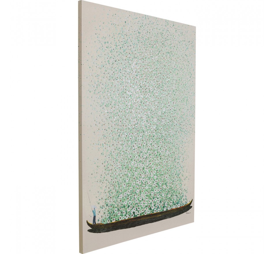 Tableau Touched fleurs pirogue beige et vert 120x160cm – Dépôt Style ...